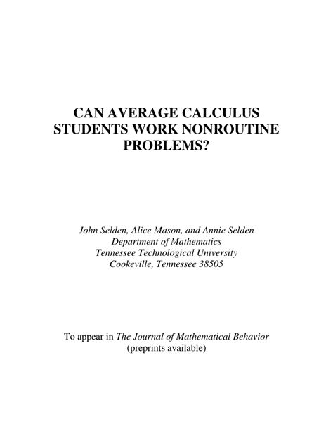 Pdf Can Average Calculus Students Work Nonroutine Problems