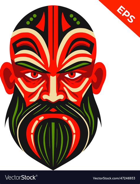 Bald Head Man Beard Tribal Mask Indigenous Vector Image