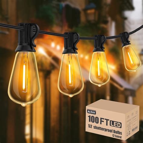 Achin 100ft Outdoor String Lights Led Dimmable Patio Lights String