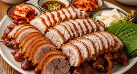 Korean Style Braised Pork Belly With Kimchi And Vegetables Stock