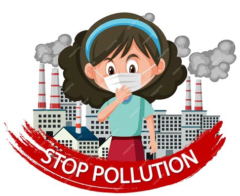 Premium Vector Poster Design For Stop Pollution With Girl Wearing Mask