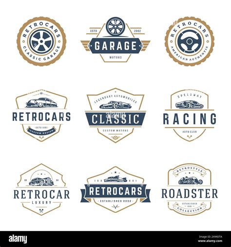 Car Logos Templates Vector Design Elements Set Vintage Style Emblems