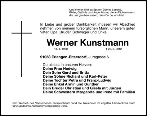 Traueranzeigen Von Werner Kunstmann Trauernnde