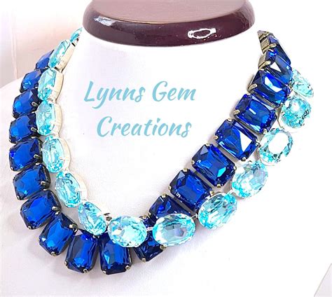Blue Crystal Georgian Collet Necklaces Anna Wintour Style Sapphire