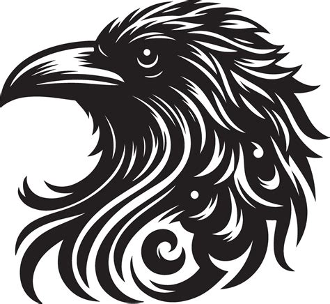 Artistic Stylized Black Raven Head Illustration With Intricate Ornate