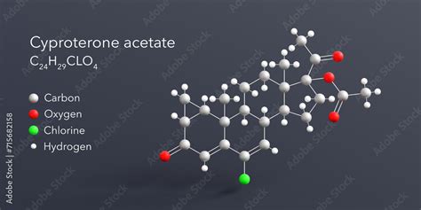 Cyproterone Acetate Molecule 3d Rendering Flat Molecular Structure