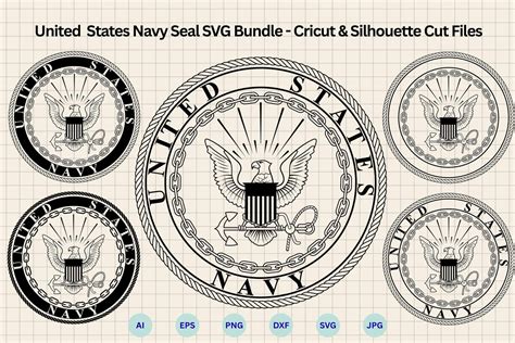 United States Navy Seal Svg Bundle Eagle Anchor Black Border Usn
