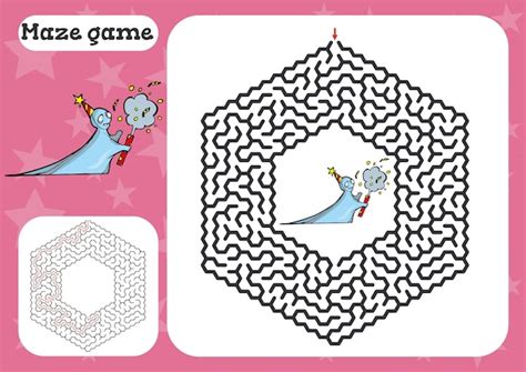 어린이를위한 미로 게임 귀여운 만화 워크 시트 프리미엄 벡터