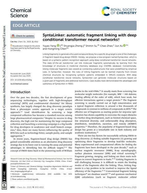 Pdf Syntalinker Automatic Fragment Linking With Deep Conditional Transformer Neural Networks
