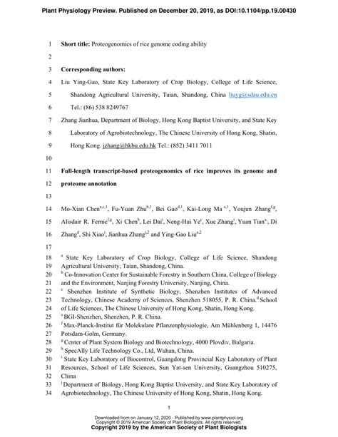 Pdf Full Length Transcript Based Proteogenomics Of Rice Improves Its