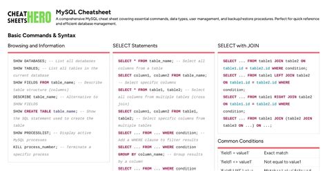 Mysql Cheatsheet Cheat Sheets Hero