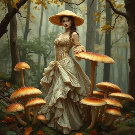 Mushroom Woman Ethereal Fungal Goddess In Lush Forest