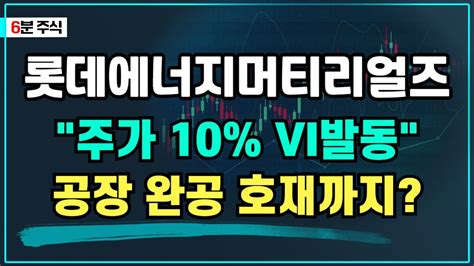 롯데에너지머티리얼 주가전망 장중 수급포착 주가 10 이상 Vi발동 영상 필수시청 Youtube