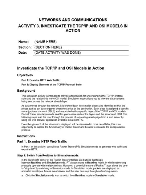 Investigate The Tcp Ip And Osi Models In Action Pdf Internet