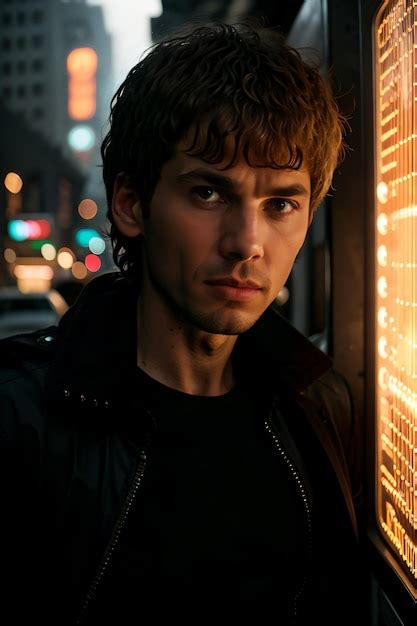 Premium Ai Image A Man Standing Next To A Street Sign At Night Time