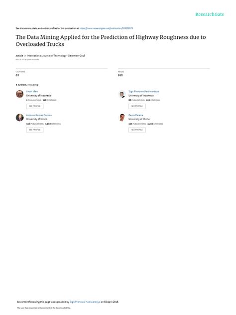 15the Data Mining Applied For The Prediction Of Highway Roughness Due To Overloaded Trucks
