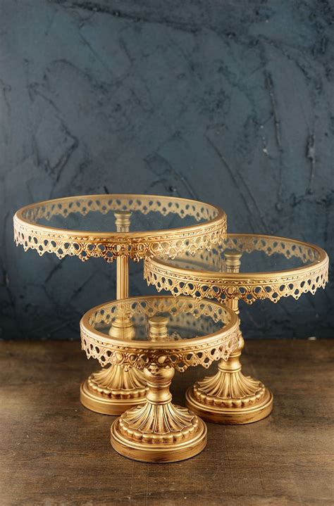 Cake Stands Gold Set Of 3 Gold Cake Stand Wedding Cake Stands