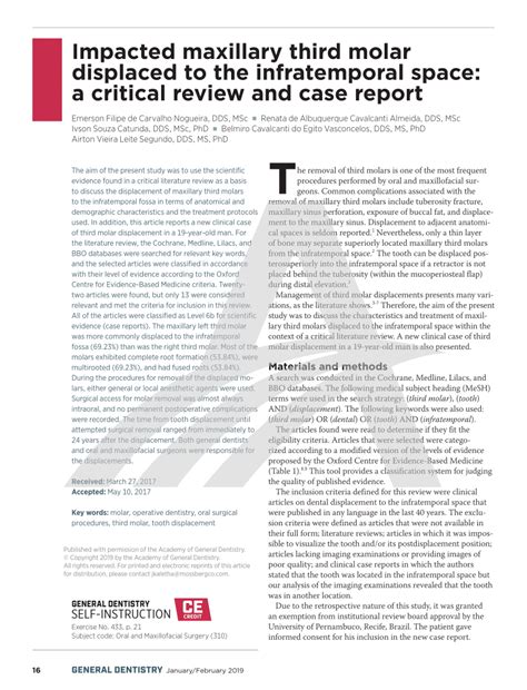Pdf Impacted Maxillary Third Molar Displaced To The Infratemporal Space A Critical Review And