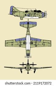 Technical Drawing Biplane Aircraft Side Top Stock Vector Royalty Free