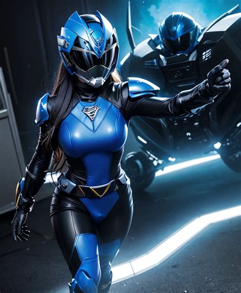 A Woman Highly Blue Rangers Toxic Ranger Suit As She Power Rangers Toxic Seaart Ai