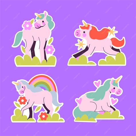 Cute Unicorn Stickers Collection Premium Vector