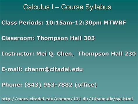 Ppt Calculus I Course Syllabus Powerpoint Presentation Free
