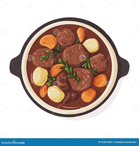 Minimalist Flat Illustration Of Boeuf Bourguignon On White Background