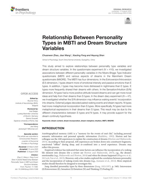 Pdf Relationship Between Personality Types In Mbti And Dream