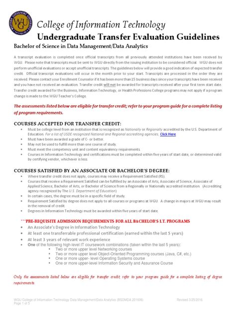 Wgu Transfer Guidelines Data Management Data Analytics Microsoft Certified Professional