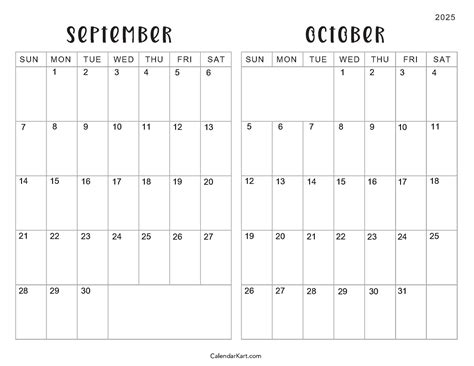 Printable September October Calendar 2026