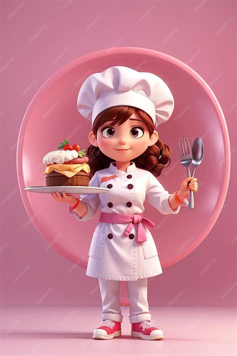 Premium Photo Cute Girl Chef In Uniform Holding Plate Restaurant Cook