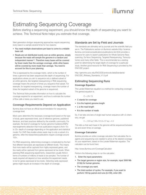 Estimating Sequencing Coverage Pdf Dna Sequencing Genome