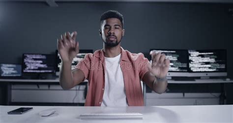 Man Virtual Reality And Screen For Programming Coding And Software