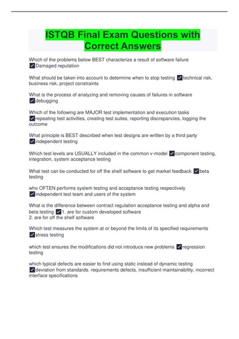 Istqb Final Exam Questions With Correct Answers Istqb Certification