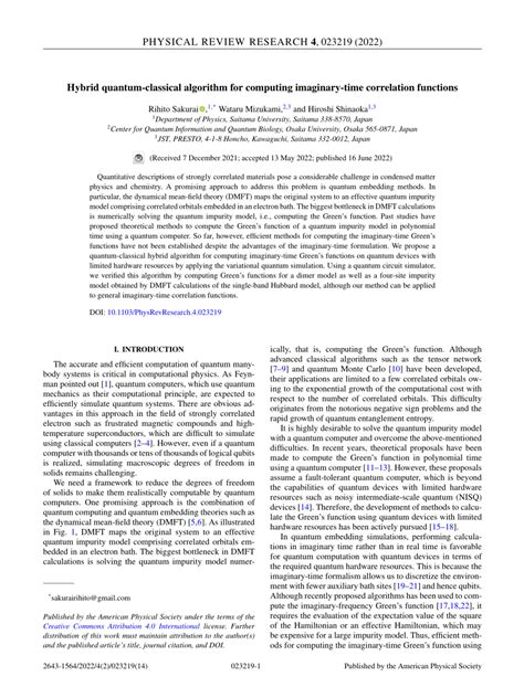 Pdf Hybrid Quantum Classical Algorithm For Computing Imaginary Time