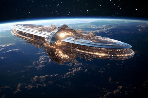 Premium Photo Quantum Gravity Matrix A Futuristic Metallic Spaceship Sailing Elegantly Above Earth