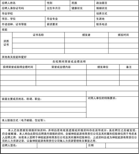 882 神皖能源公司应届毕业生应聘登记表word文档在线阅读与下载无忧文档