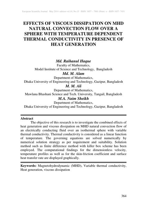 Pdf Effects Of Viscous Dissipation On Mhd Natural Convection Flow