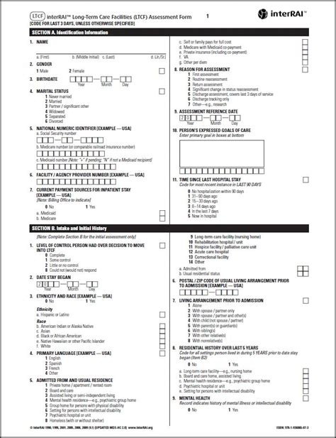 Interrai Long Term Care Facilities Ltcf Assessment Form Standard E