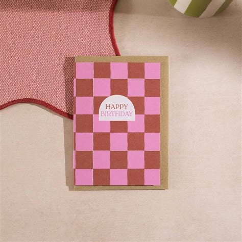 Burgundy Check Birthday Card A6 By Good Tuesday