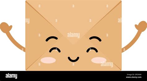 Craft Happy Envelope Cute Kawaii Character With Face And Arms Stock