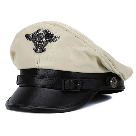 Military Captain Genuine Leather Sailor Cap Breton Fiddler Cap Ghelter