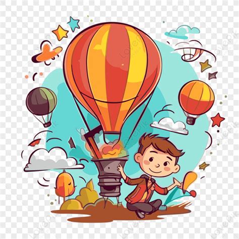 傳遞剪貼畫卡通男孩與熱氣球和飛行物體 向量卡通熱氣球eps圖案素材免費下載，可愛卡通圖片，尺寸4267 × 4267px Lovepik