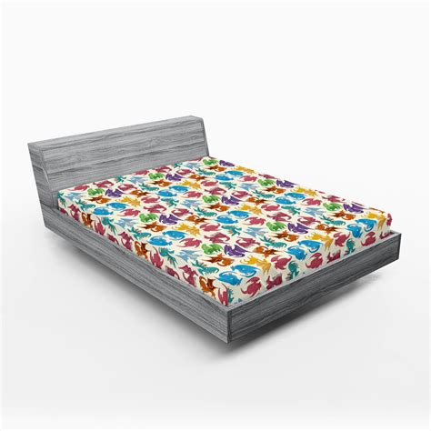Ambesonne Dragon Fitted Sheet Pattern Colored Full Size Multicolor