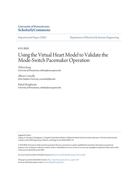 Pdf Using The Virtual Heart Model To Validate The Mode Switch