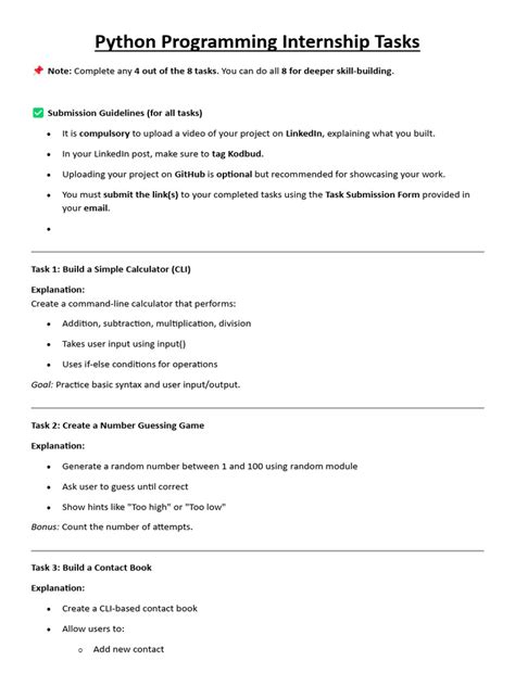 Python Programming Internship Tasks Pdf Command Line Interface