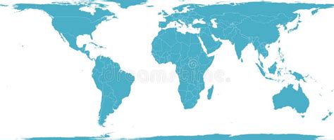 World Map With Country Boundary In World Azimuthal Equidistant Coordinate System Stock Vector