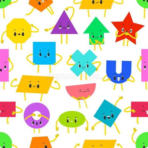 Math Shape Characters Funny Geometric Figures Stock Vector