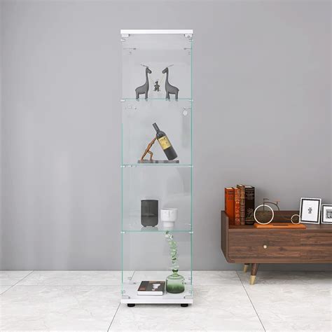 Fanyushow Glass Display Cabinet 4 Shelves With Door Curio