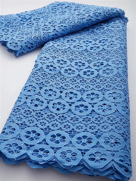 Sky Blue French Embroidery Guipure Cord Lace Fabric 2022 High Quality